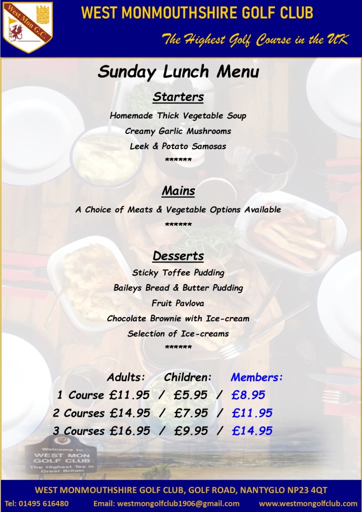 Sunday Lunches – West Monmouthshire Golf Club