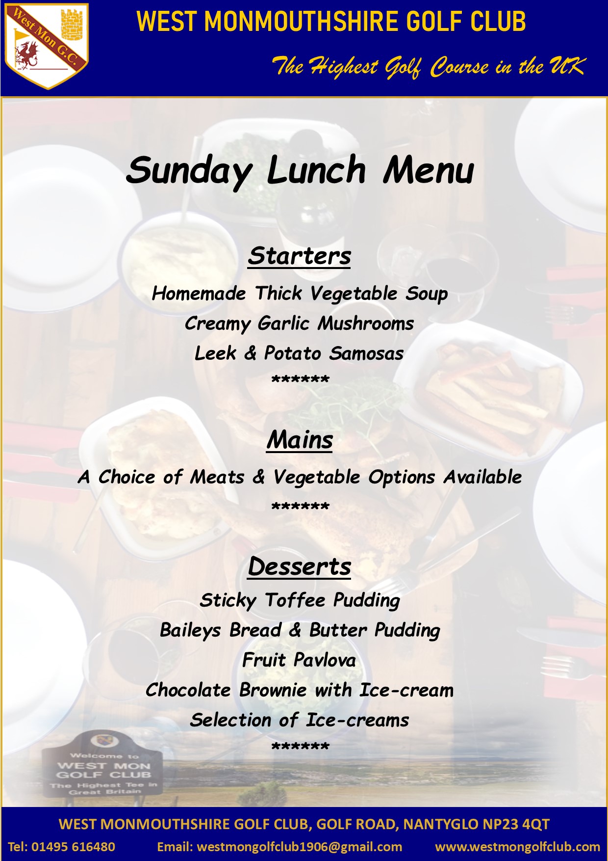 Sunday Lunches – West Monmouthshire Golf Club